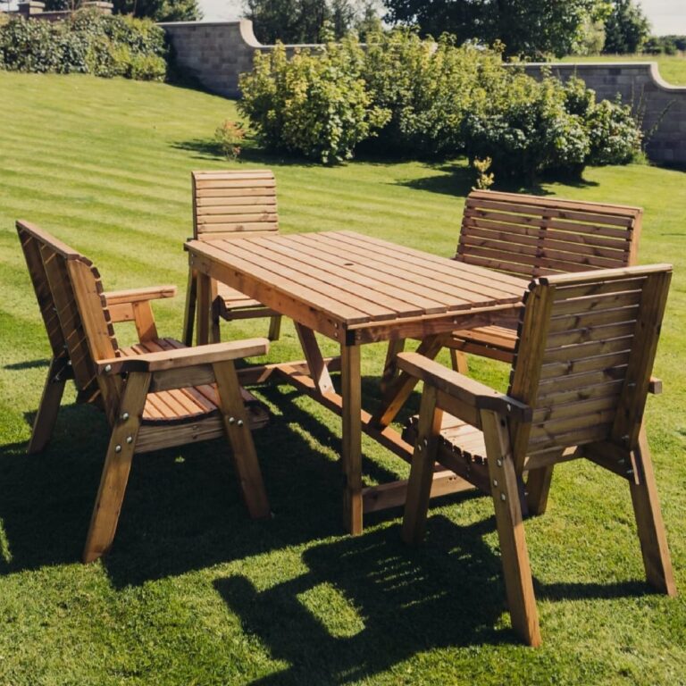 Vail Wooden Garden Dining Set With 4 Chairs In Natural - UKFurnitures.co.uk